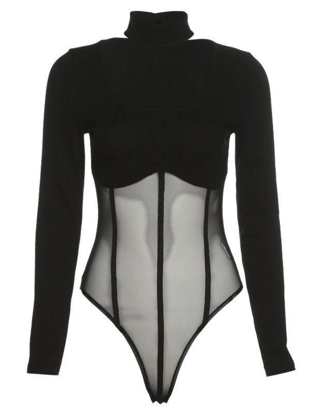 Black Mesh Corset Turtleneck Bodysuit Haute In Couture