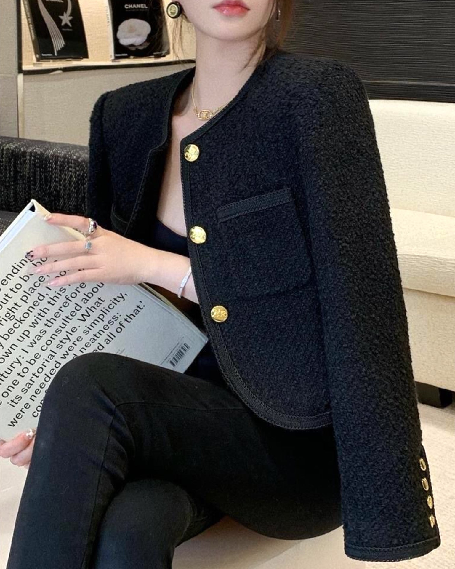 Cropped Tweed Gold Button Jacket – Haute In Couture