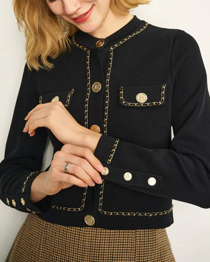 Black Chain Link Gold Button Cardigan Sweater – Haute In Couture