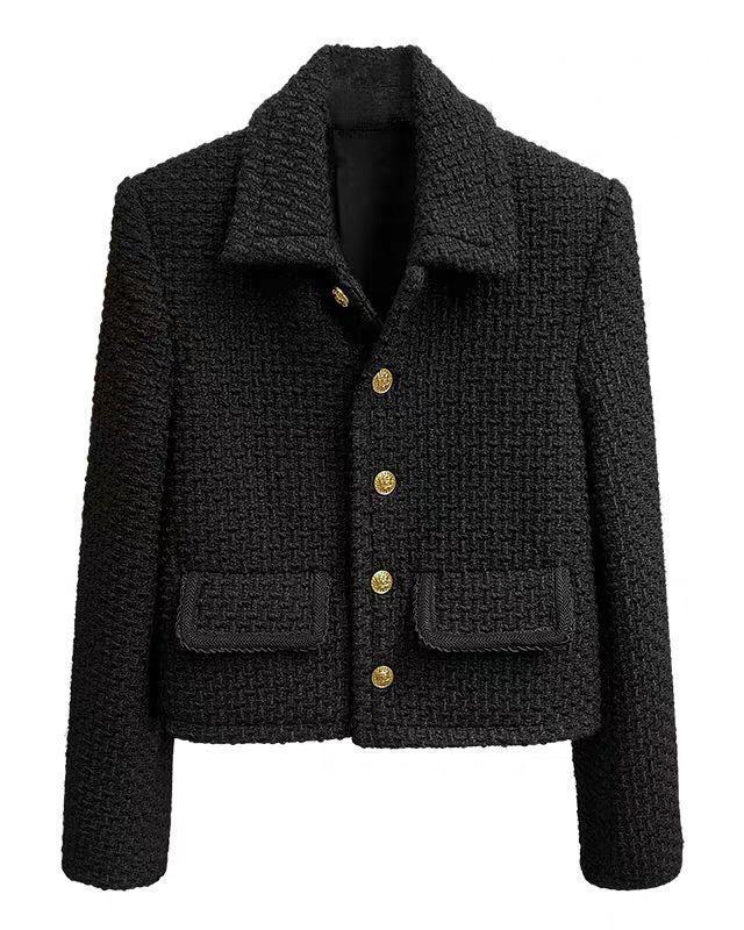 Black Vintage Tweed Gold Button Jacket – Haute In Couture