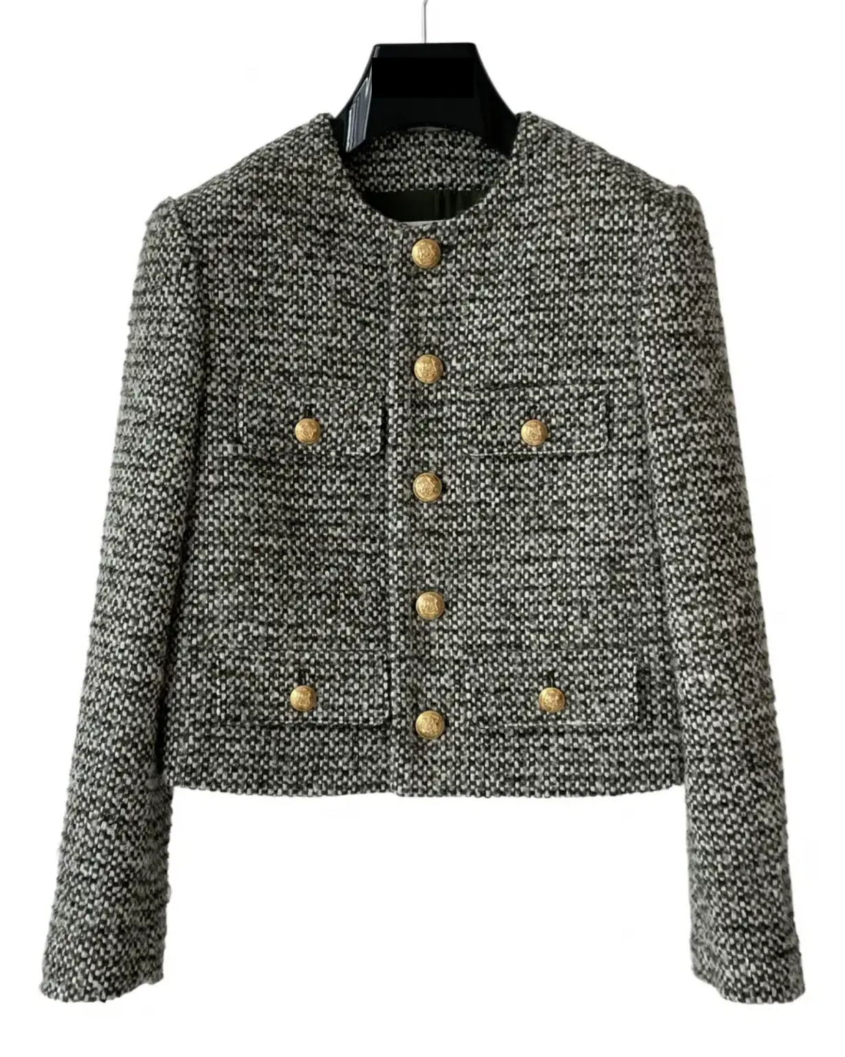 Black & White Tweed Gold Button Jacket – Haute In Couture